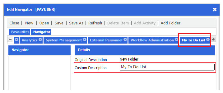 Customising Navigator